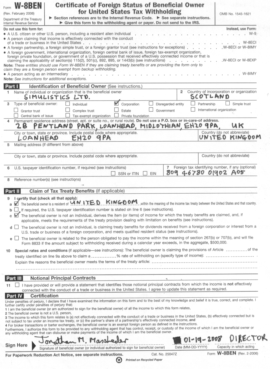 W8-BEN | Simulistics
